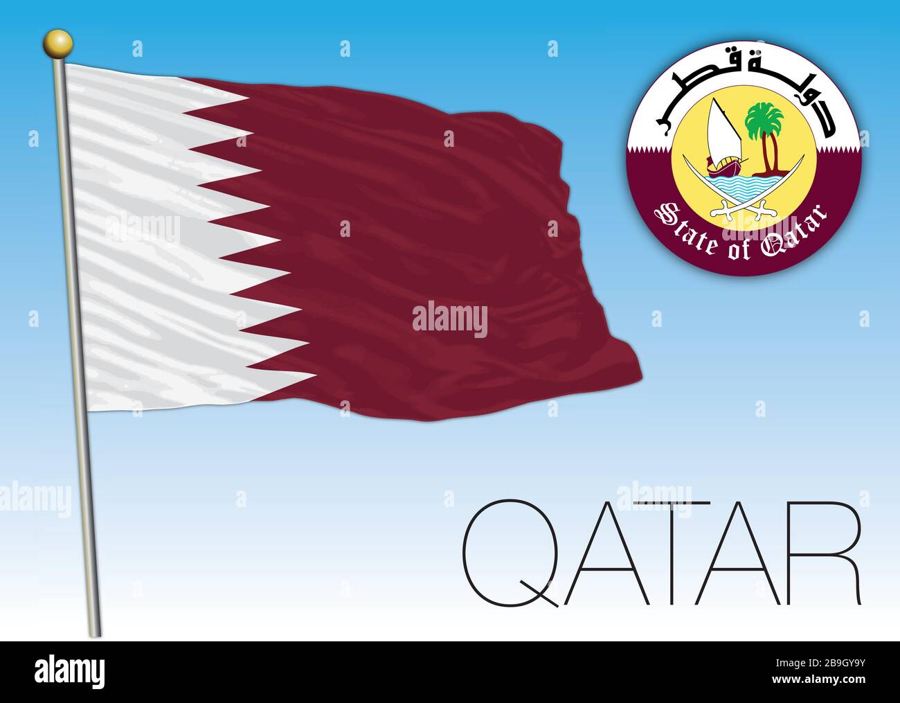 Qatar official national flag and coat of arms, middle east, vector ...