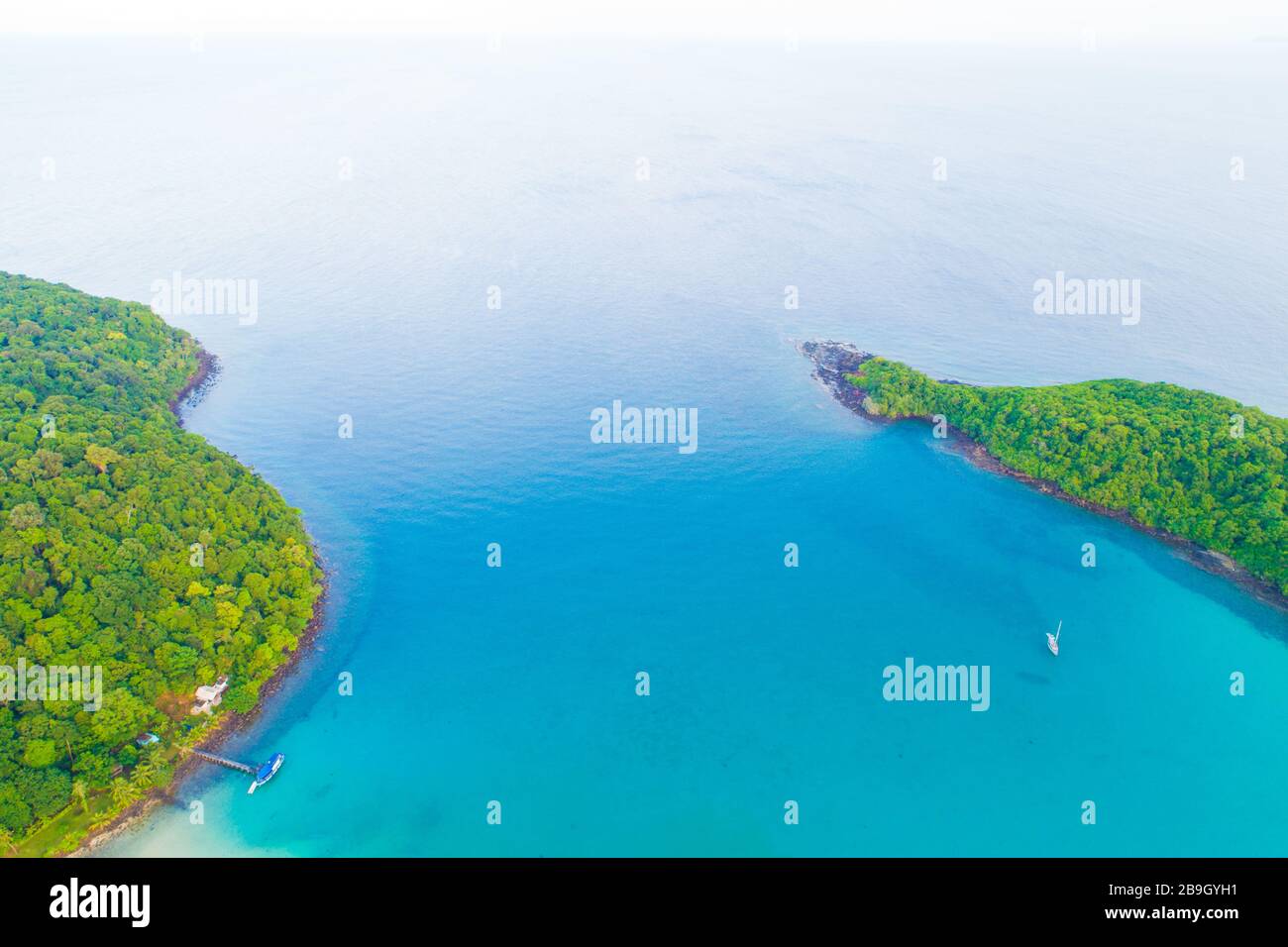 Seashore blue ocean with green tree forest aerial view Stock Photo - Alamy