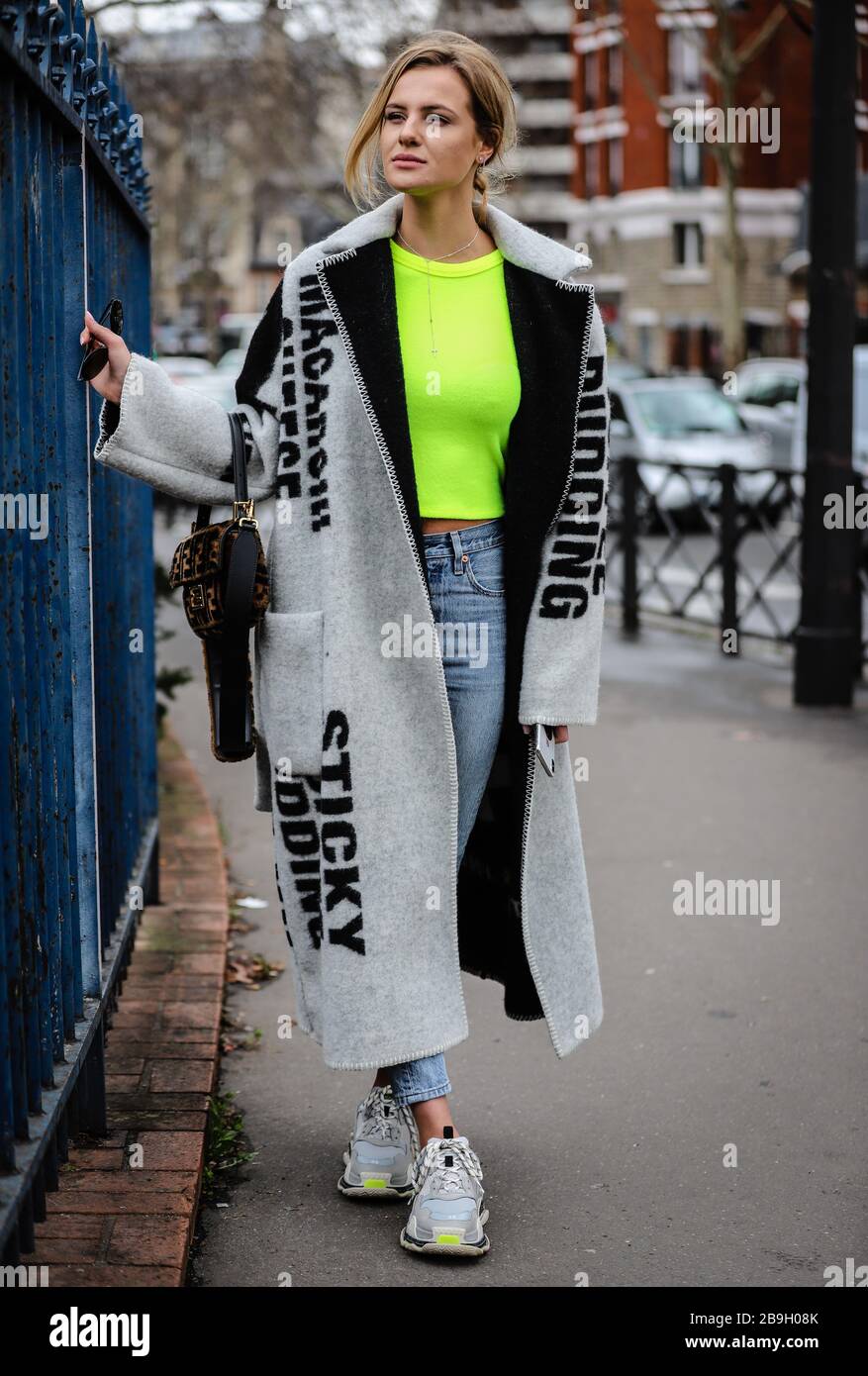 PARIS, France- March 1 2019: Ines Mannei on the street in Paris Stock ...