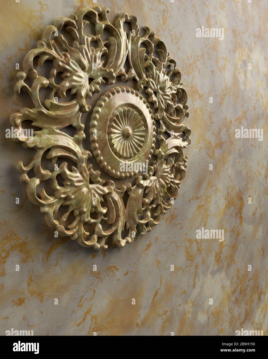 Marble wall with round stone ornament Stock Photo - Alamy