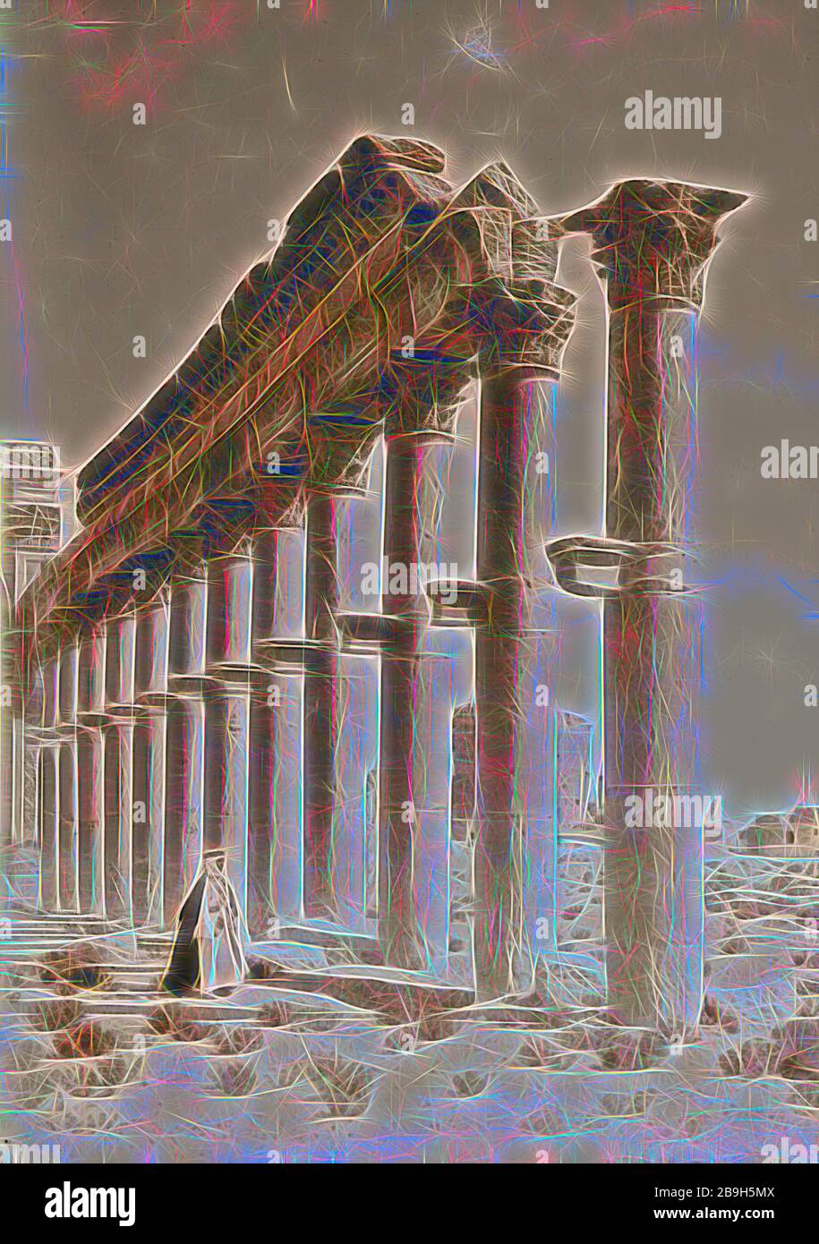 Palmyra (Tadmor). Pillars of colonnade, showing brackets for statues ...