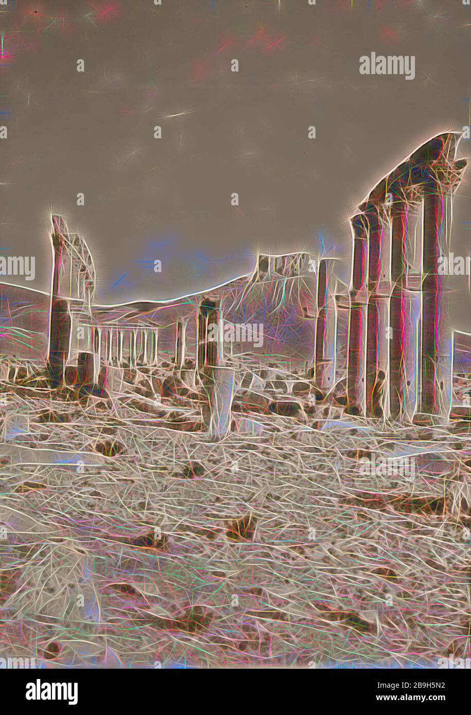 Palmyra (Tadmor). Looking along colonnade to Turkish castle. 1900 ...