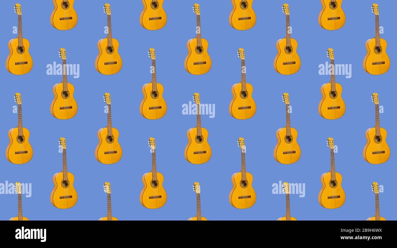 Pattern seamless acoustic guitar on blue background. Pattern with ...