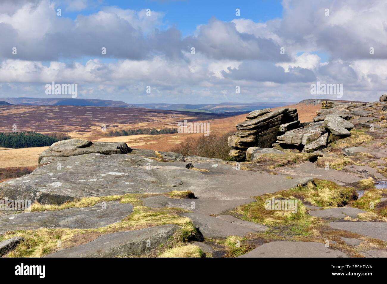 Stanage Edge, gritstone escarpment,Hathersage,Peak district national ...