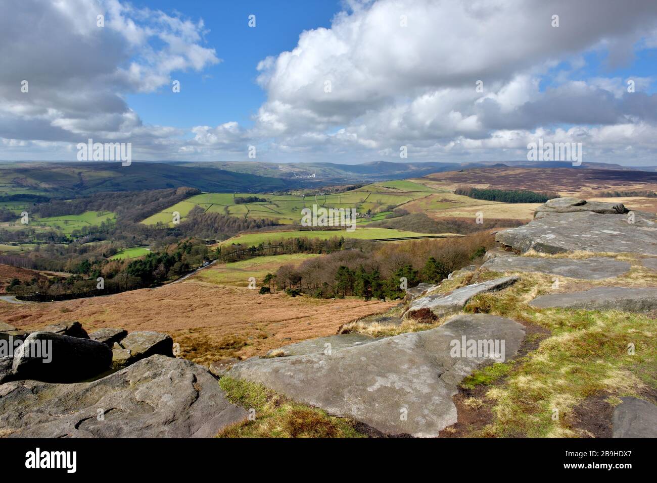 Stanage Edge, gritstone escarpment,Hathersage,Peak district national ...
