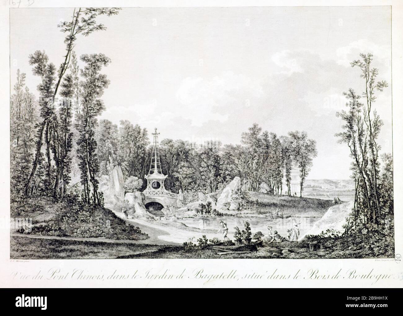 VIEW BRIDGE IN CHINESE GARDEN BAGATELLE LOCATED IN THE BOIS DE BOULOGNE ...