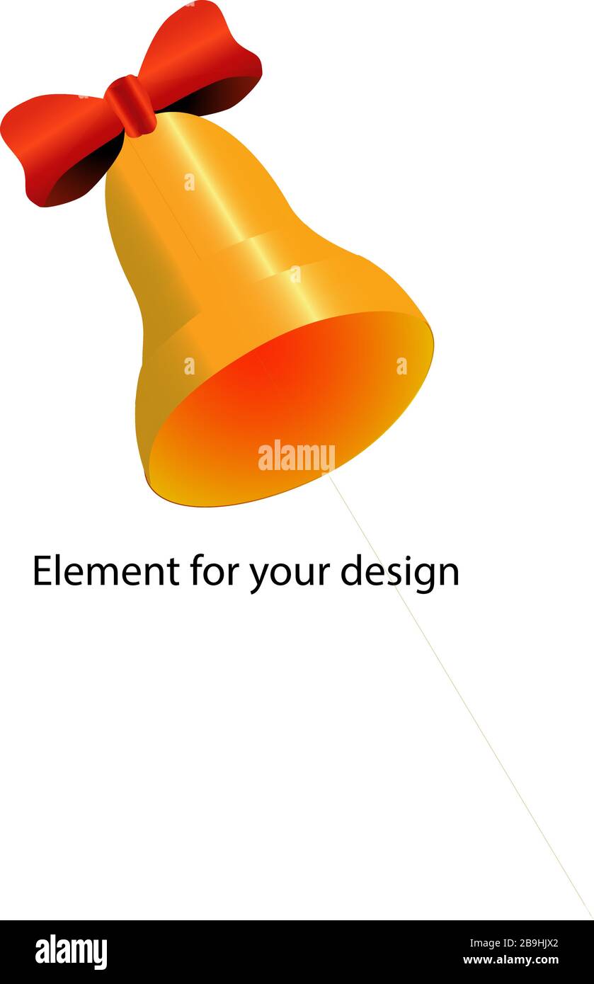 Golden bell. First call. red bow.Vector illustration isolated on white ...