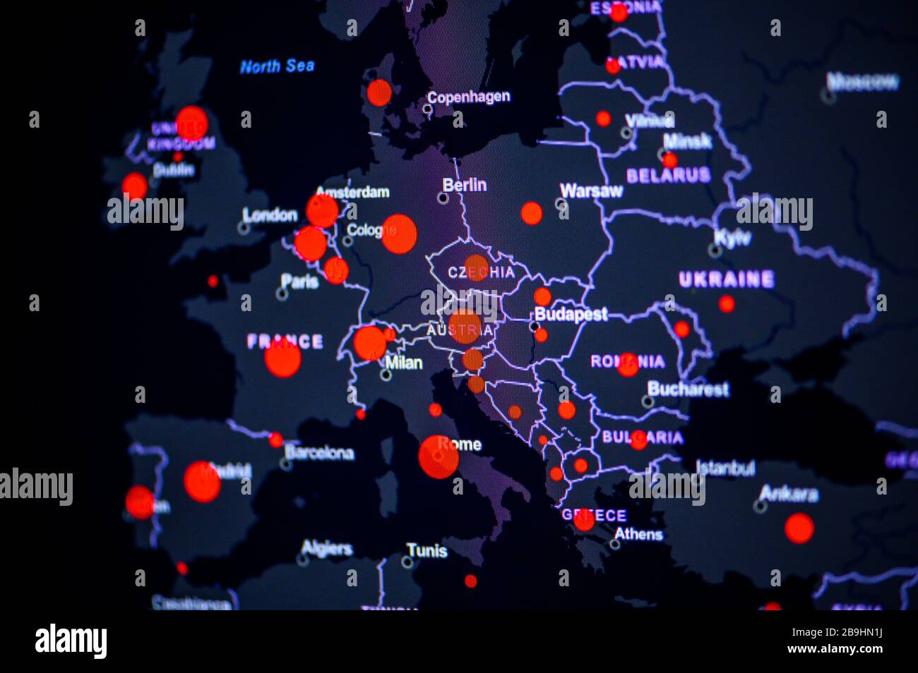 Middle of Europe. Coronavirus COVID-19 global cases Map. Red Dot ...