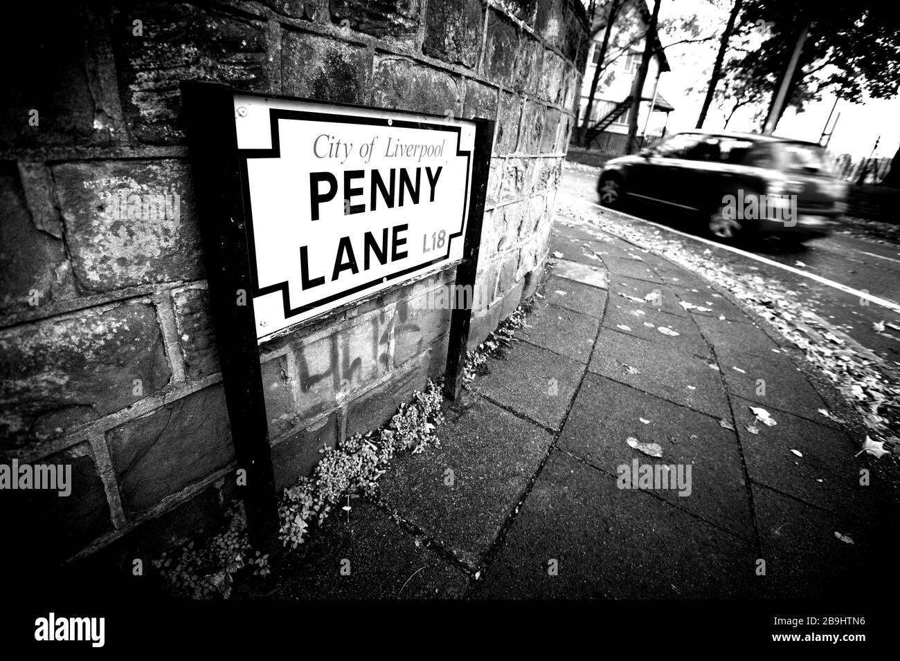 Penny Lane street sign made famous by The Beatles in Liverpool, England ...