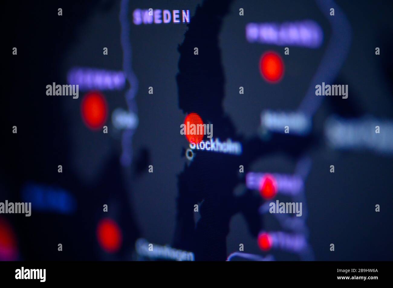 Sweden, Stockholm. Coronavirus COVID-19 global cases Map. Red Dot ...