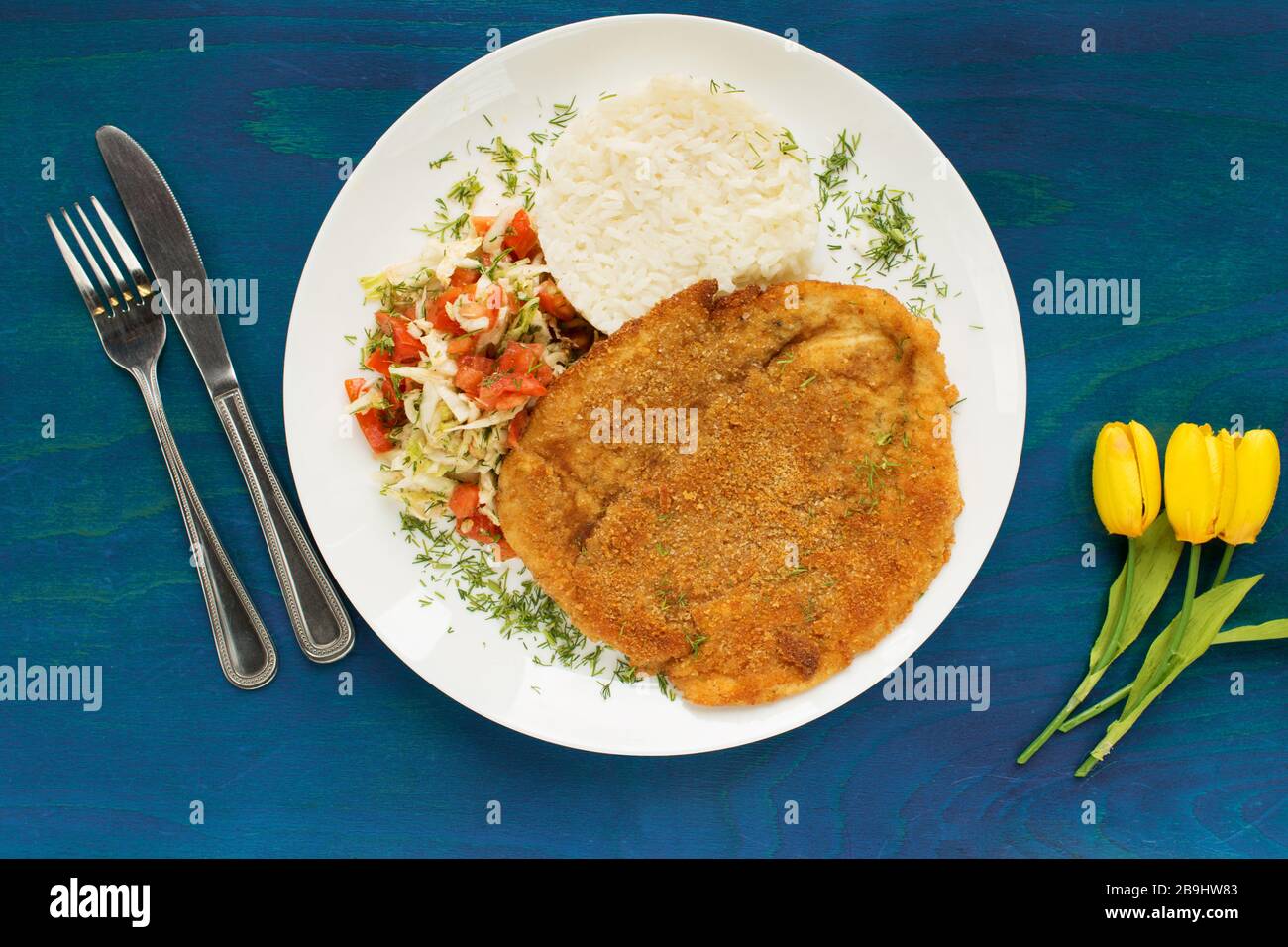 Chicken schnitzel and vegetables hi-res stock photography and images ...
