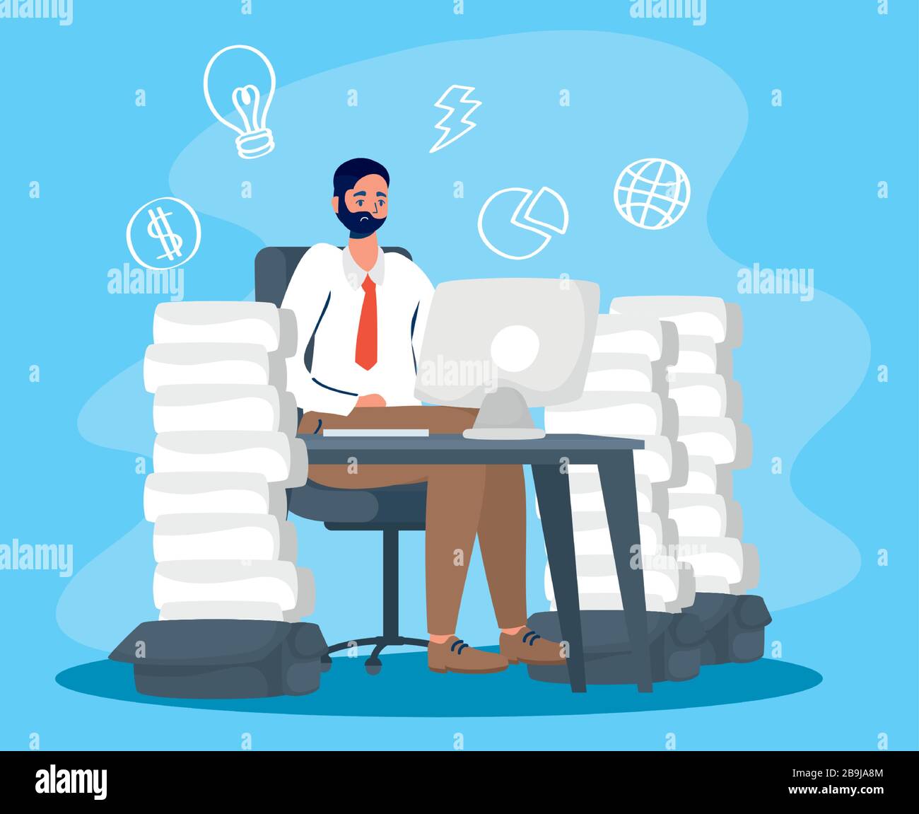 man using desktop with stress character Stock Vector Image & Art - Alamy