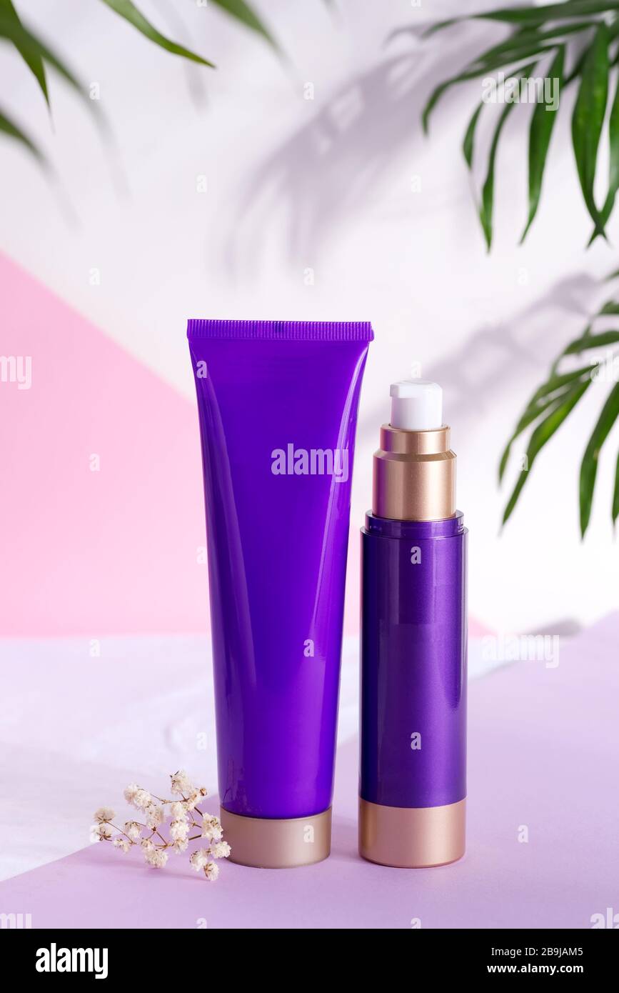 Violet cosmetic plastic bottle containers for cream and lotion with ...