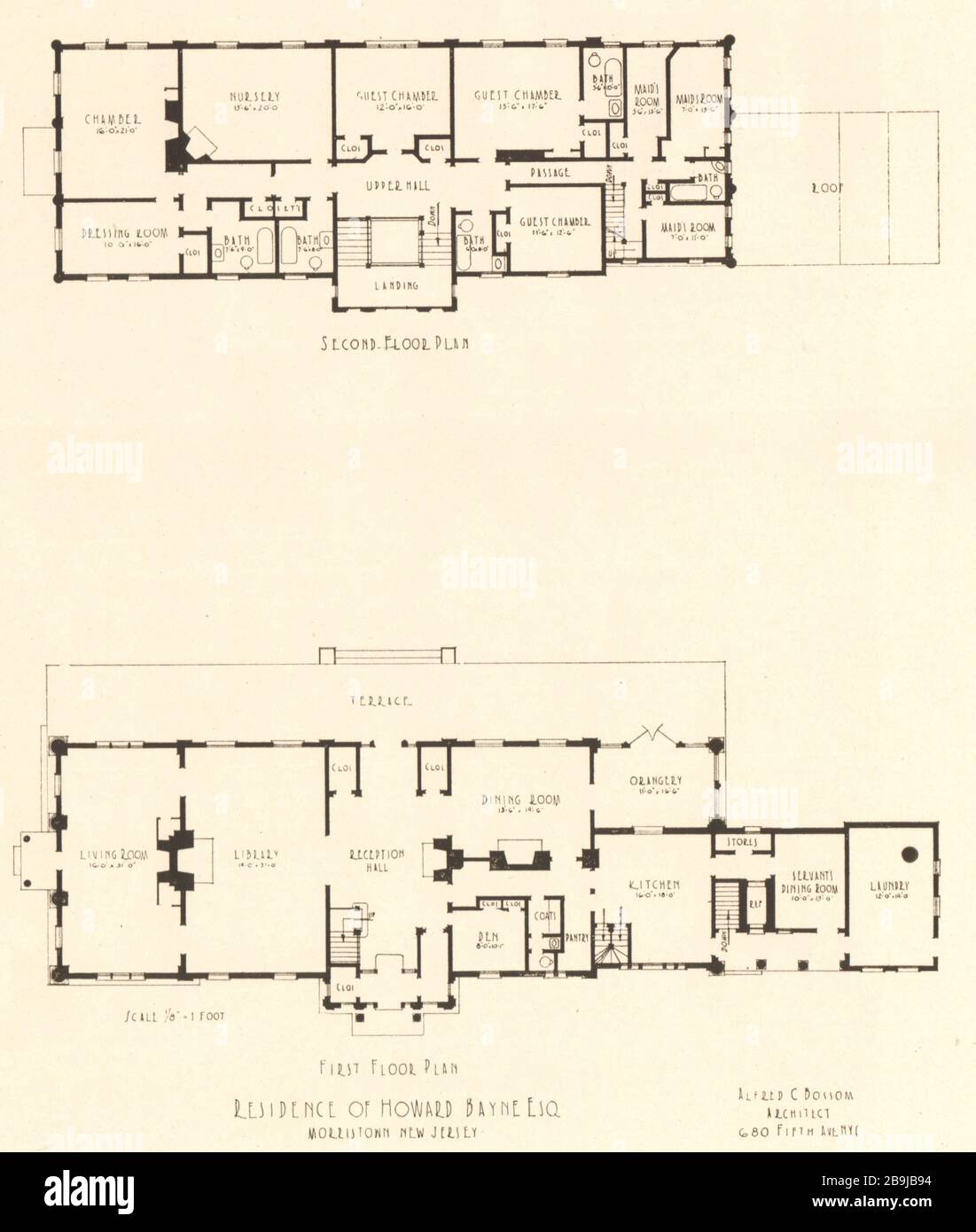 Residence, Howard Bayne, Morristown, New York. First and second floor ...