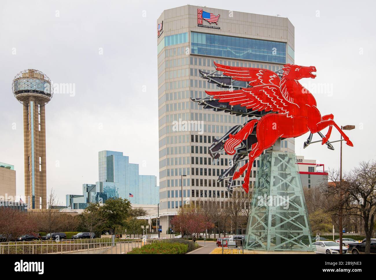 the pegasus sign with the reunion tower in the background dallas texas ...