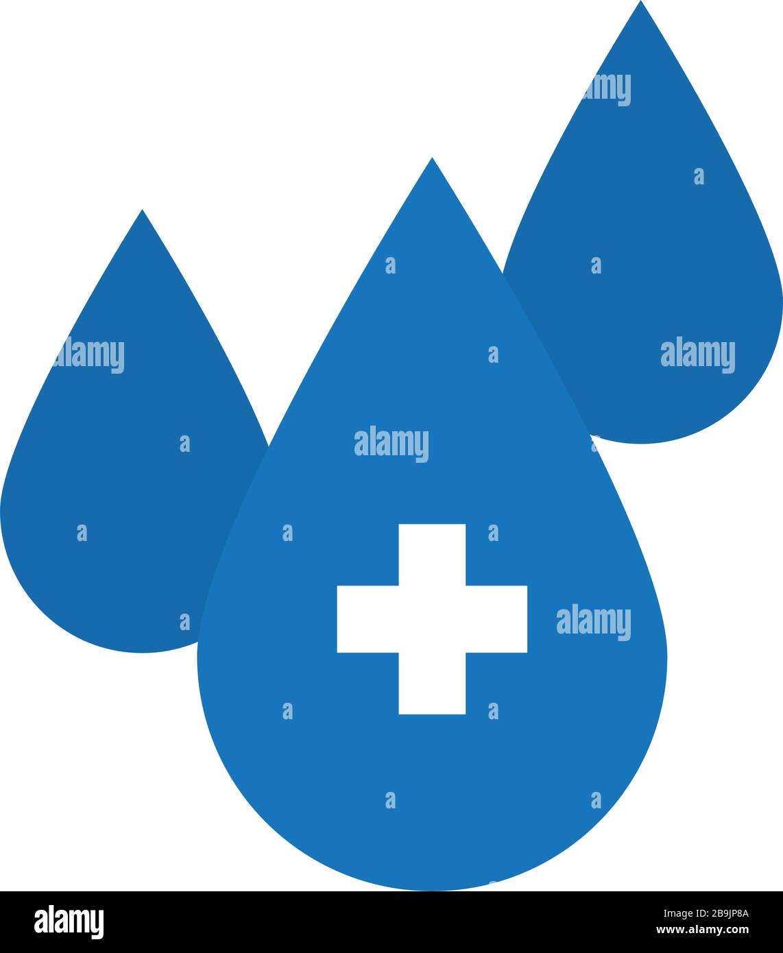 water drops and medical cross icon over white background, flat style ...