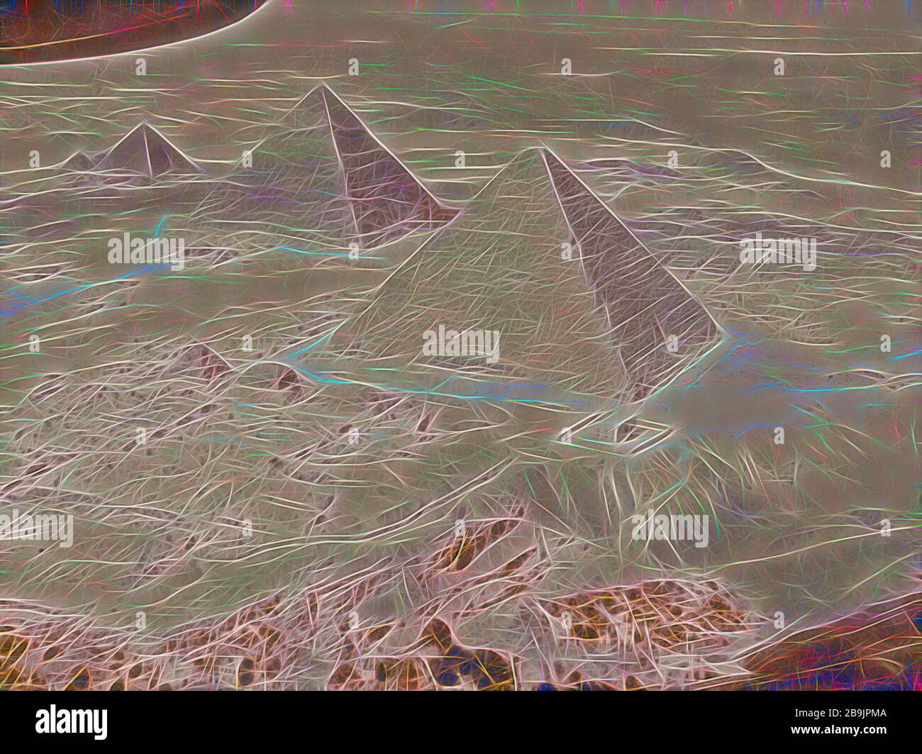 Cairo and the pyramids. Pyramids of Gizeh. Looking down on the three ...