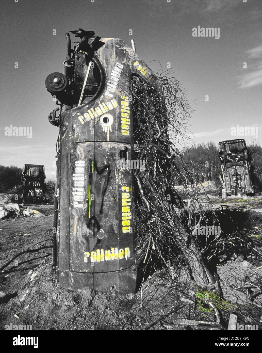 Carhenge in Pollock Park, Glasgow 1994. A collection of rusting cars ...