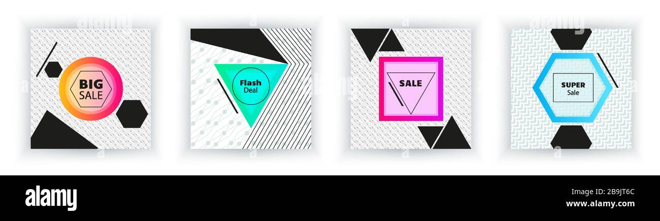 Abstract banners with black geometry design elements on white ...