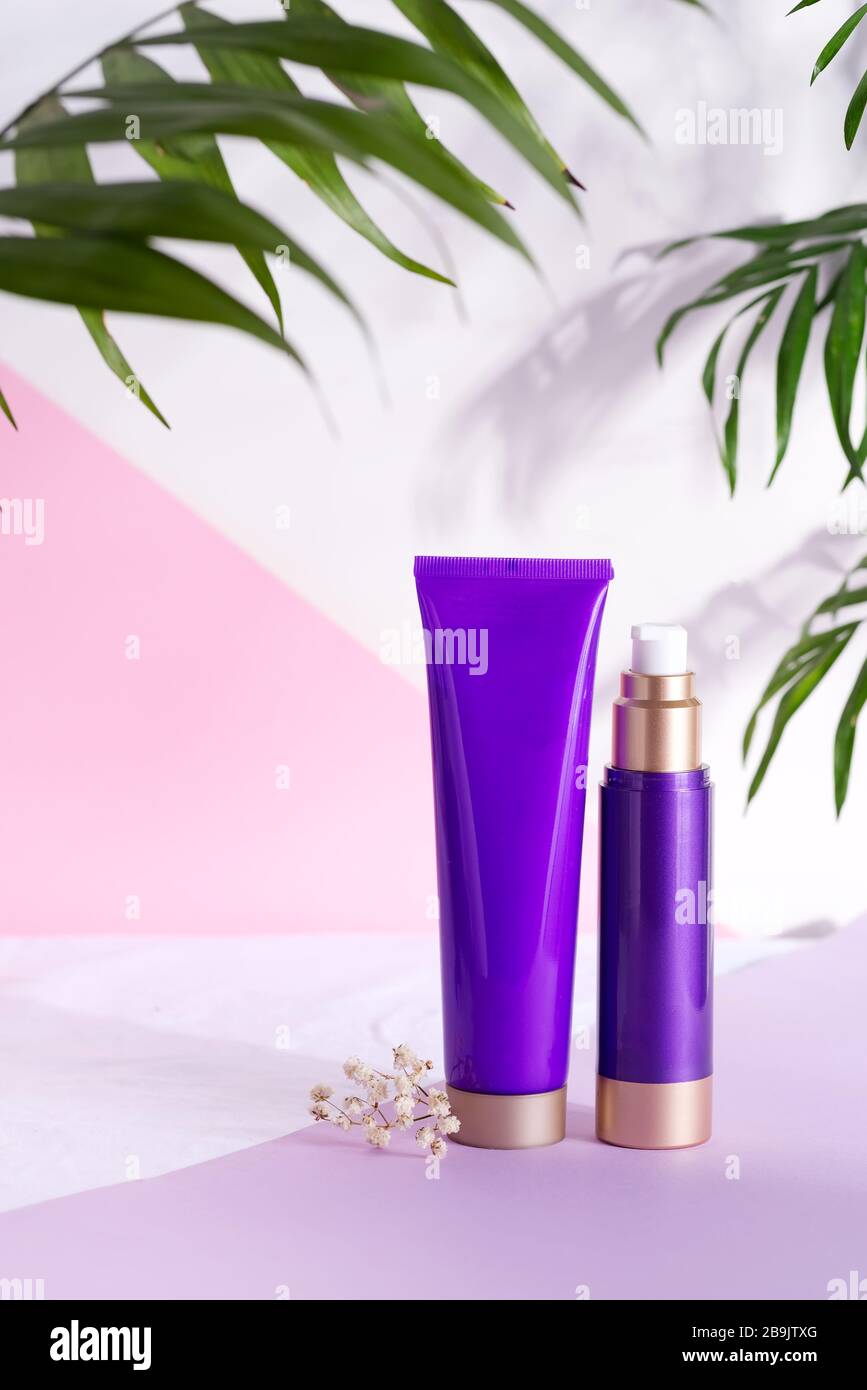 Violet cosmetic plastic bottle containers for cream and lotion with ...