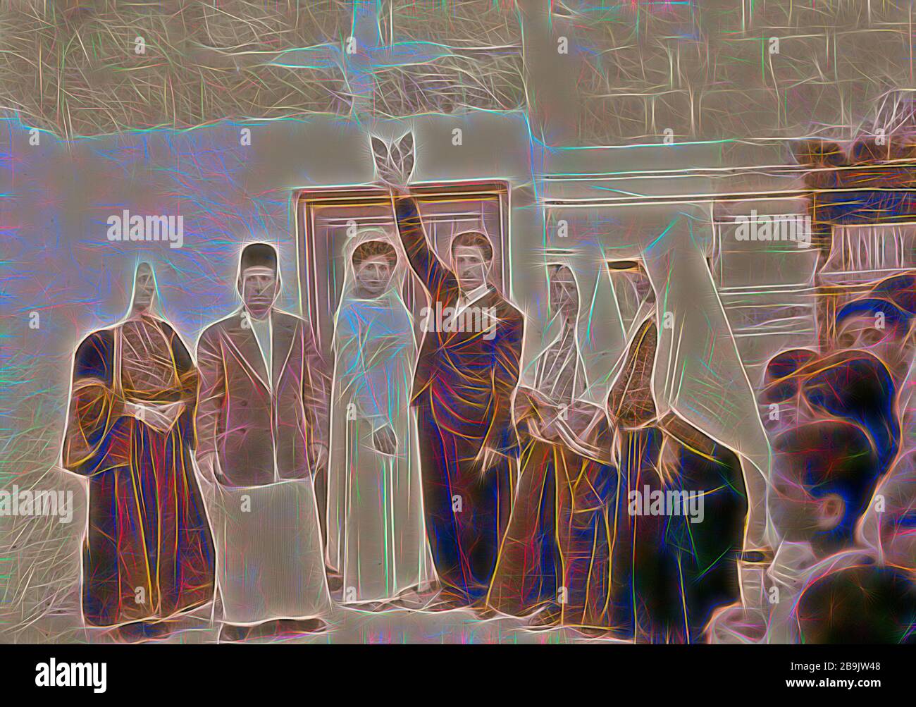 Ruth story. Bethlehem bride & groom after wedding touching green. Leaf ...