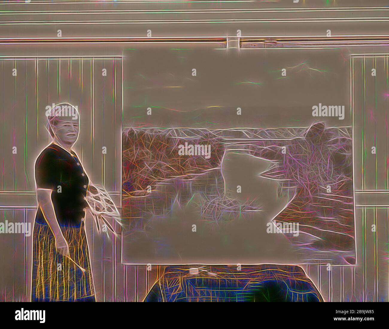 Edith at work painting the Jordan mural [California]. 1946, California ...