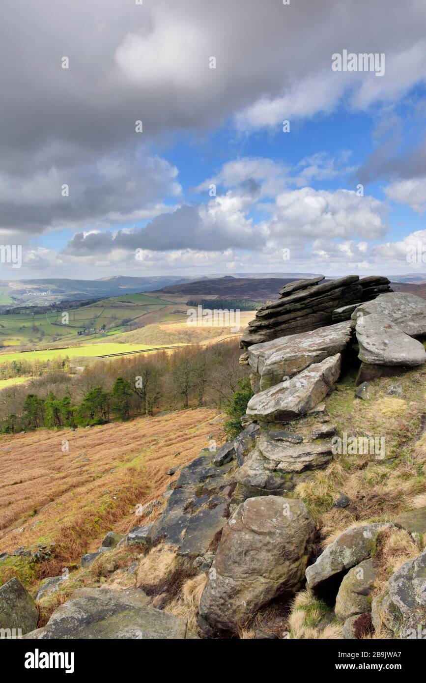 Stanage Edge, gritstone escarpment,Hathersage,Peak district national ...