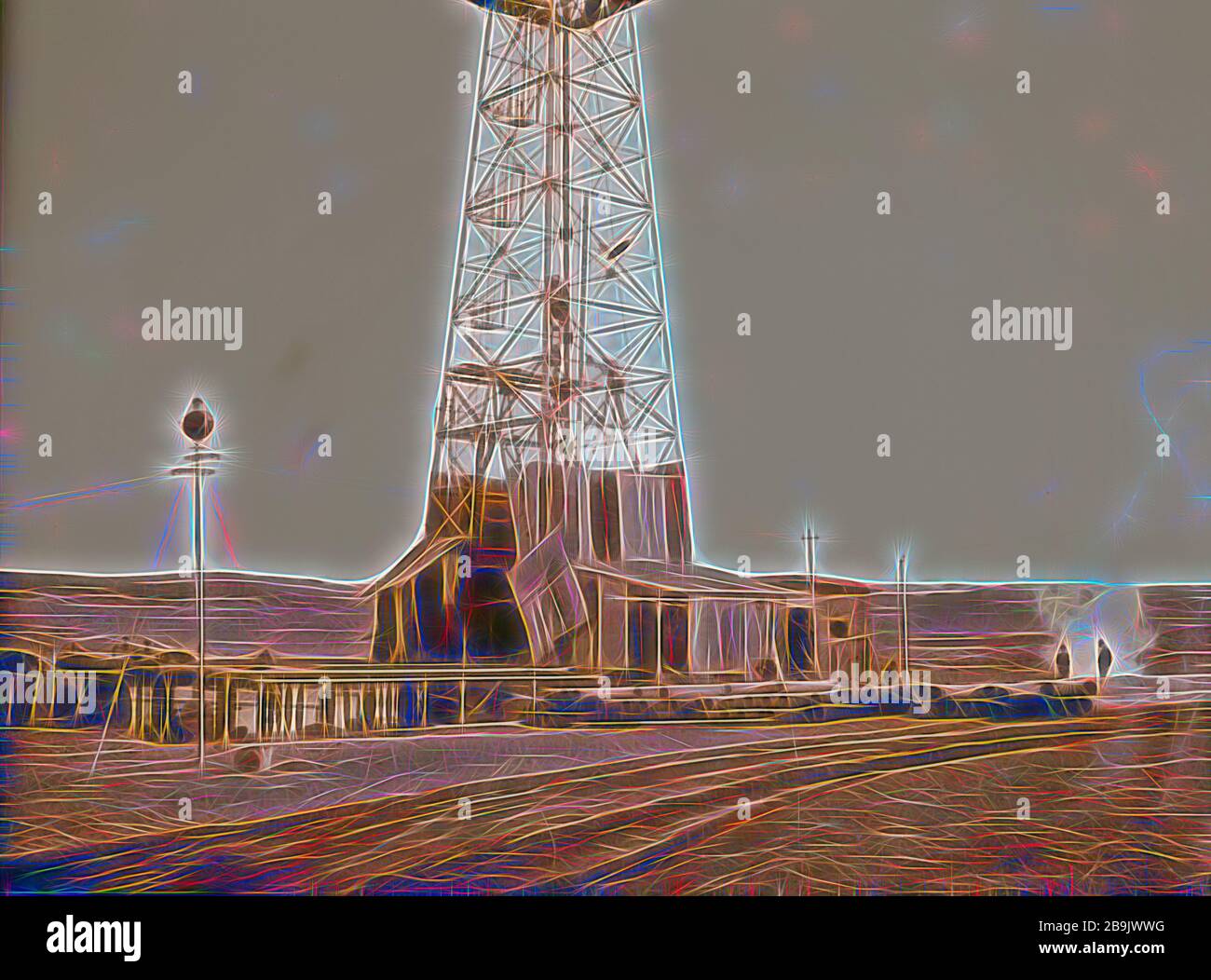Iraq, oil fields, drilling tower. Photo possibly shows oil wells of the ...