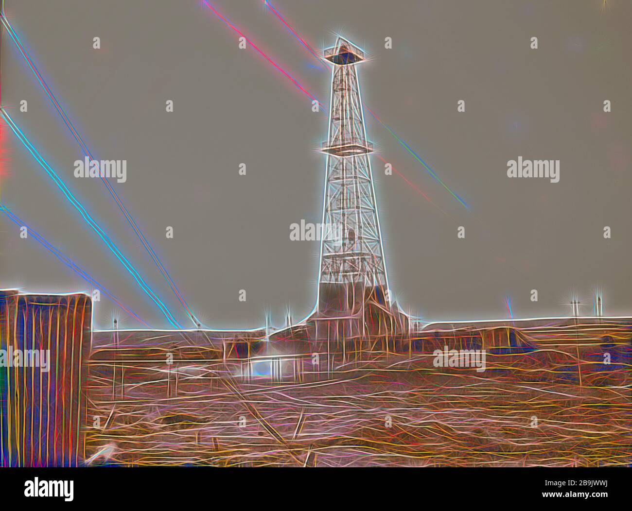 Iraq, oil fields, drilling tower. Photo possibly shows oil wells of the ...