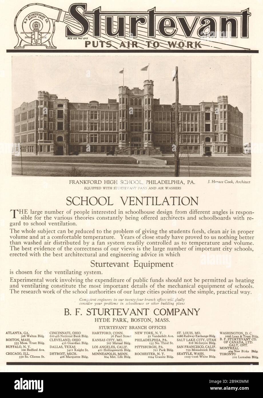 School ventilation. Frankford High School, Philadelphia, J. Horace Cook ...