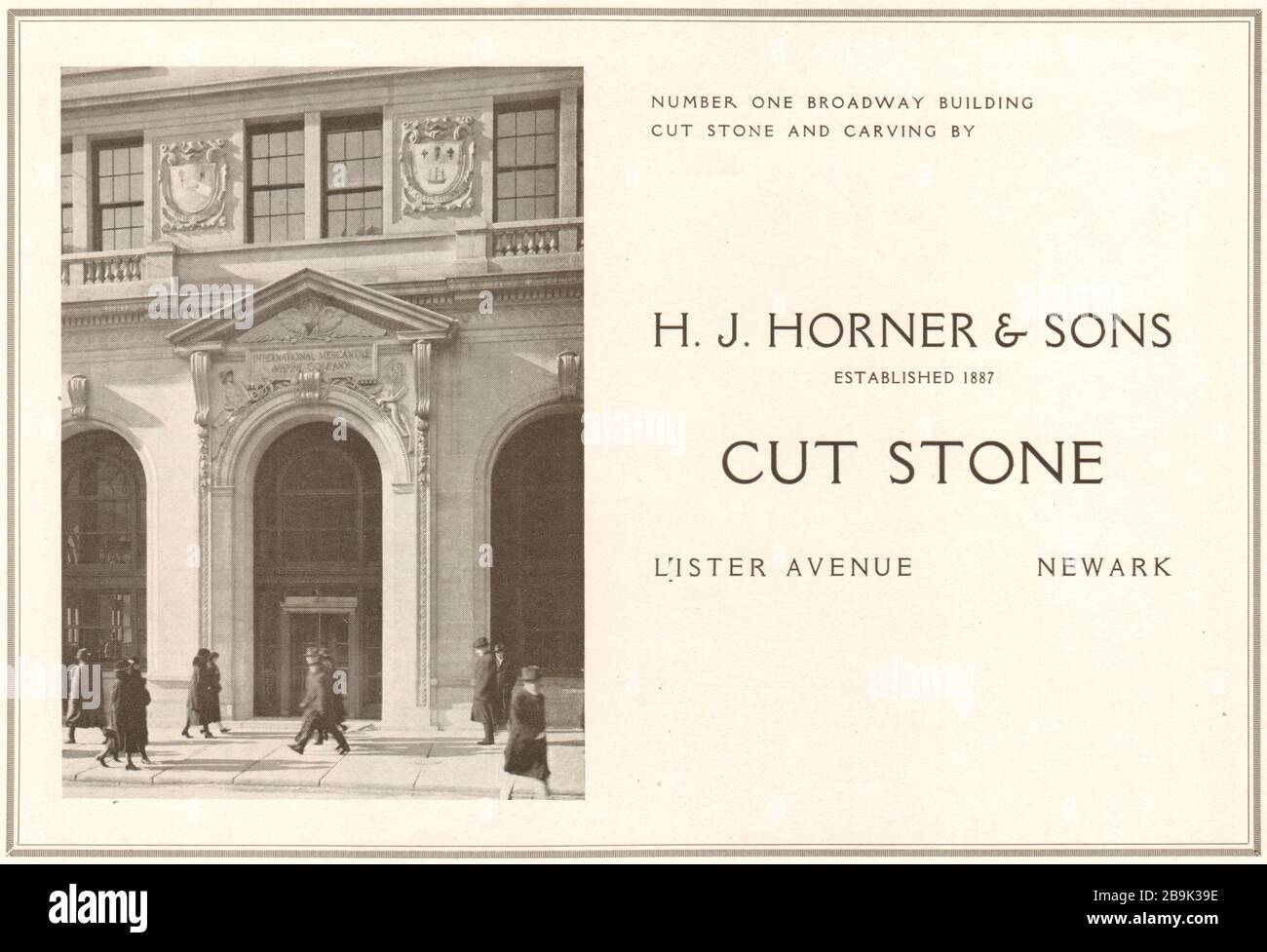 H.J.Horner & Sons. Number one Broadway building cut stone and carving ...