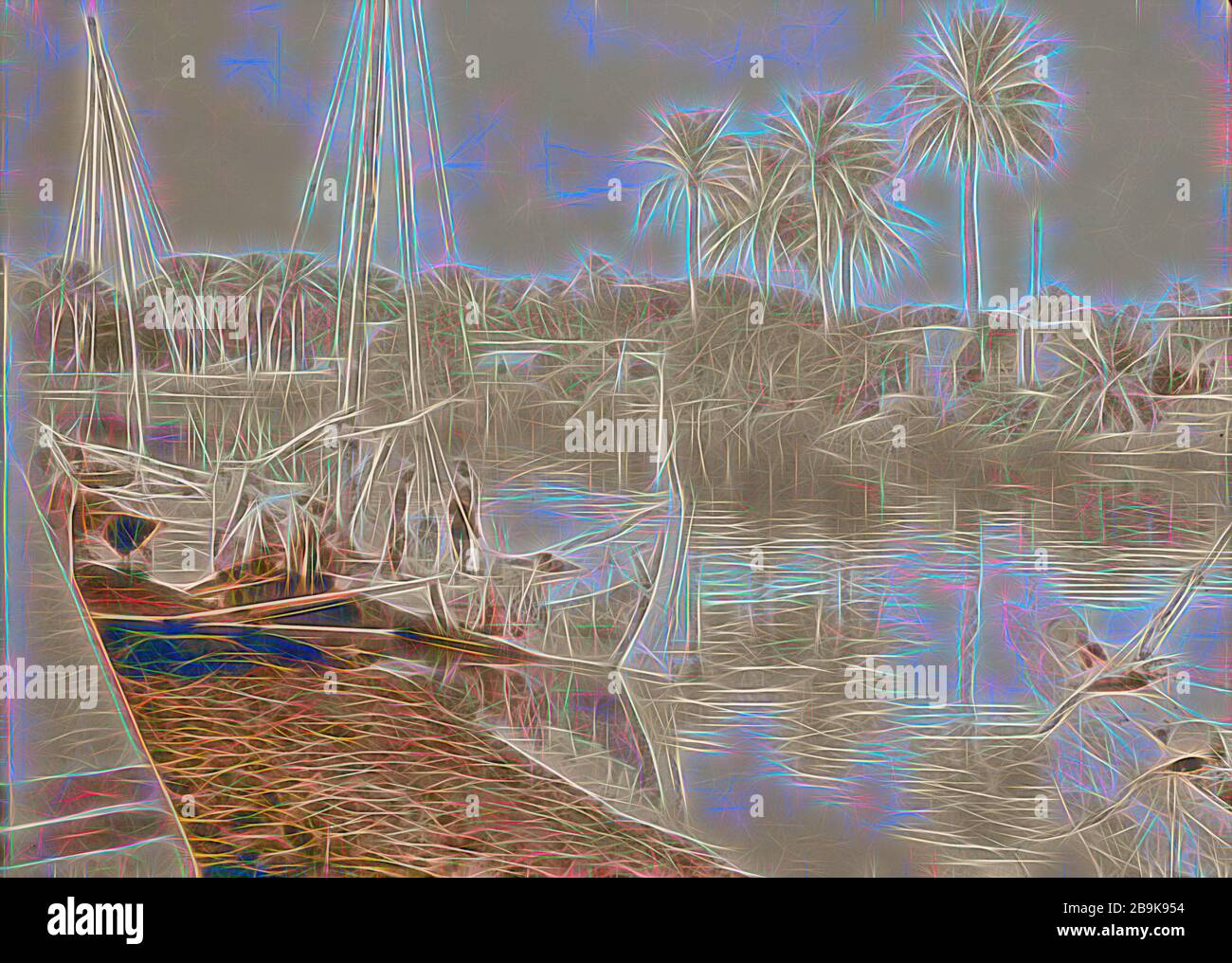 Iraq. River scenes on the Euphrates taken at Hilla. Typical river boats ...