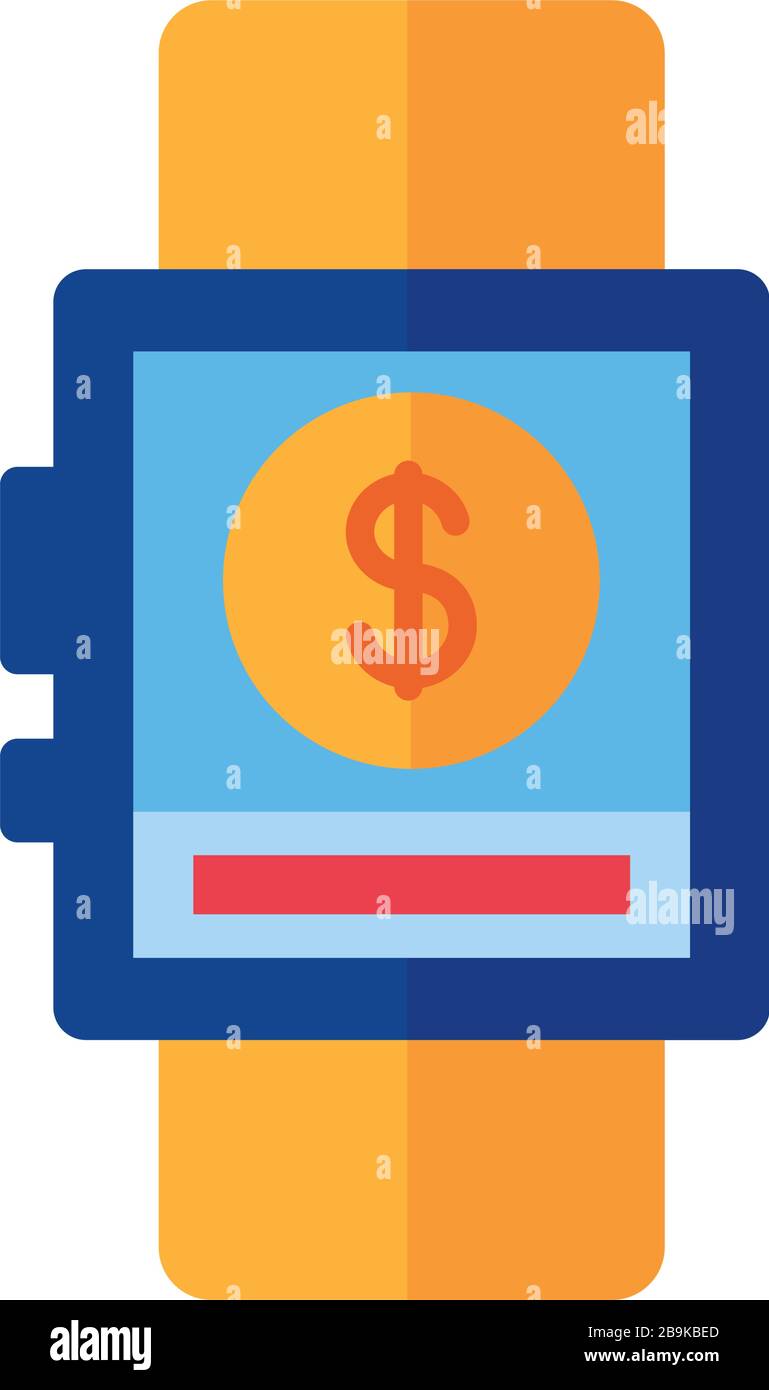 smartwatch with coin dollar payment online flat style Stock Vector ...