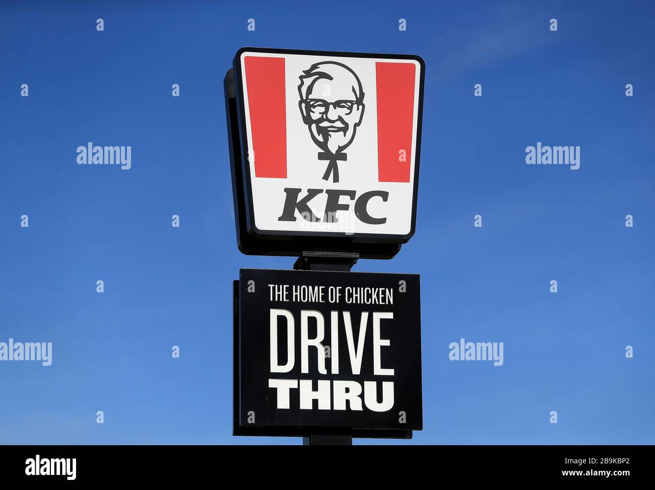 A view of the sign at a KFC restaurant and drive-thru in Skegness ...