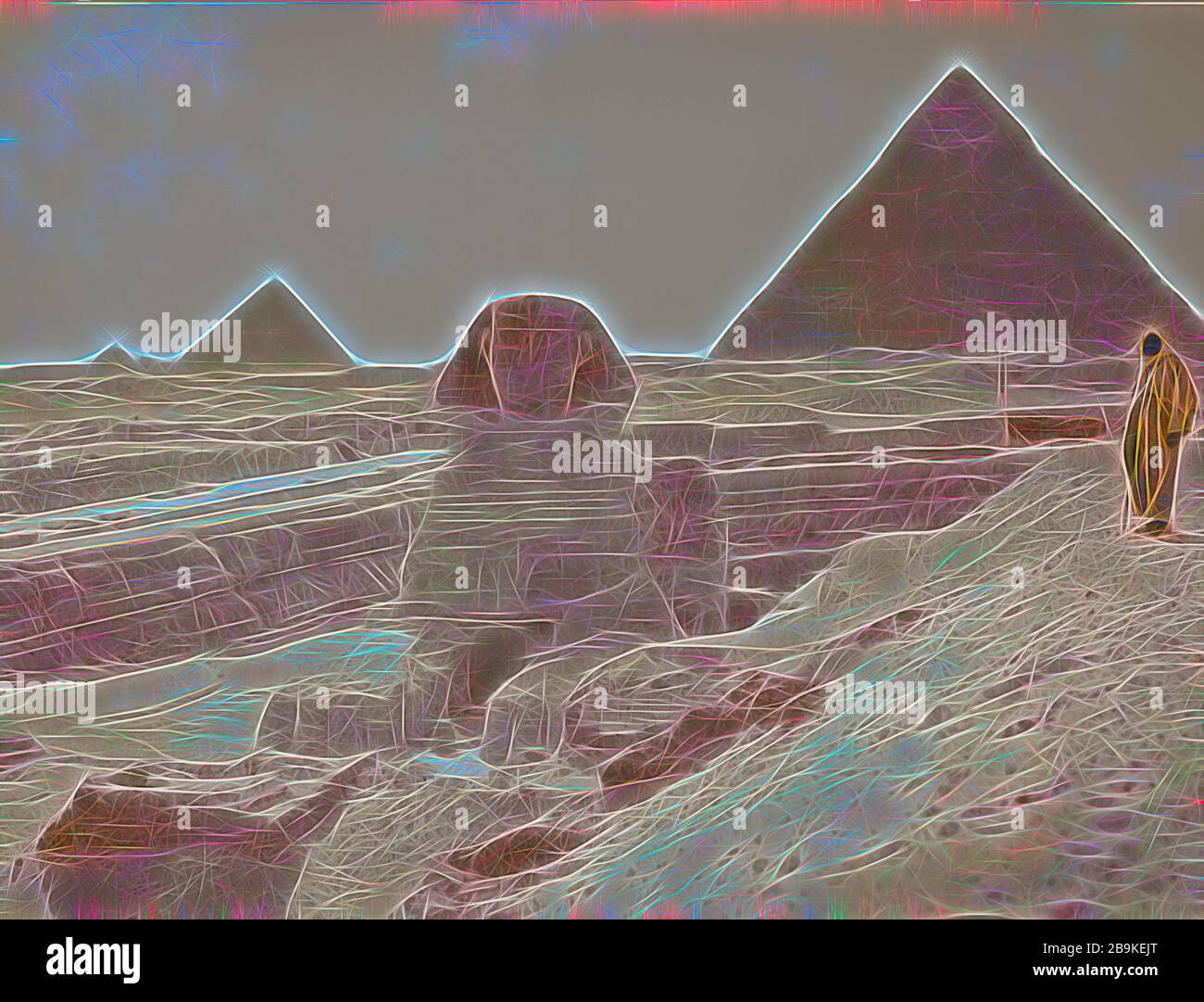 Egypt. Sphinx & pyramids. Sphinx (front view with two pyramids in ...