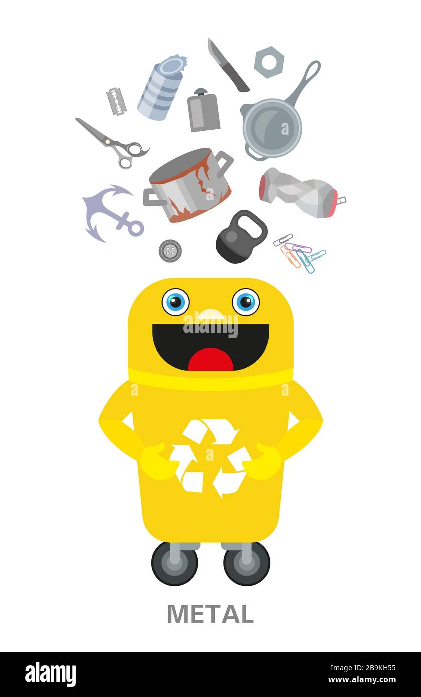 Metal waste old . Trash sorting theme. Garbage recycling. Flat design ...