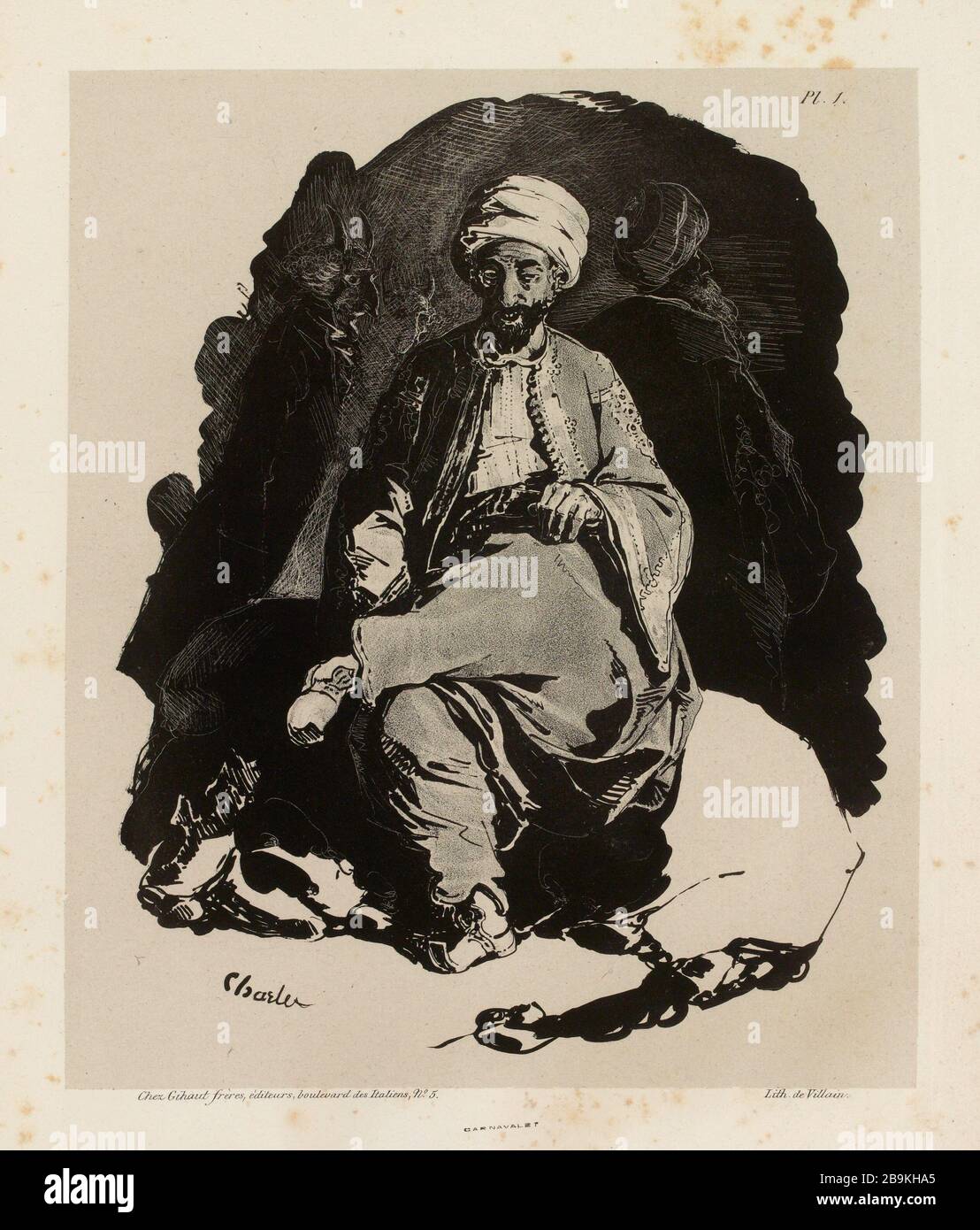 Turkish sitting. / 1 (as dummy) | Sketch and Pochades in ink by Charlet ...