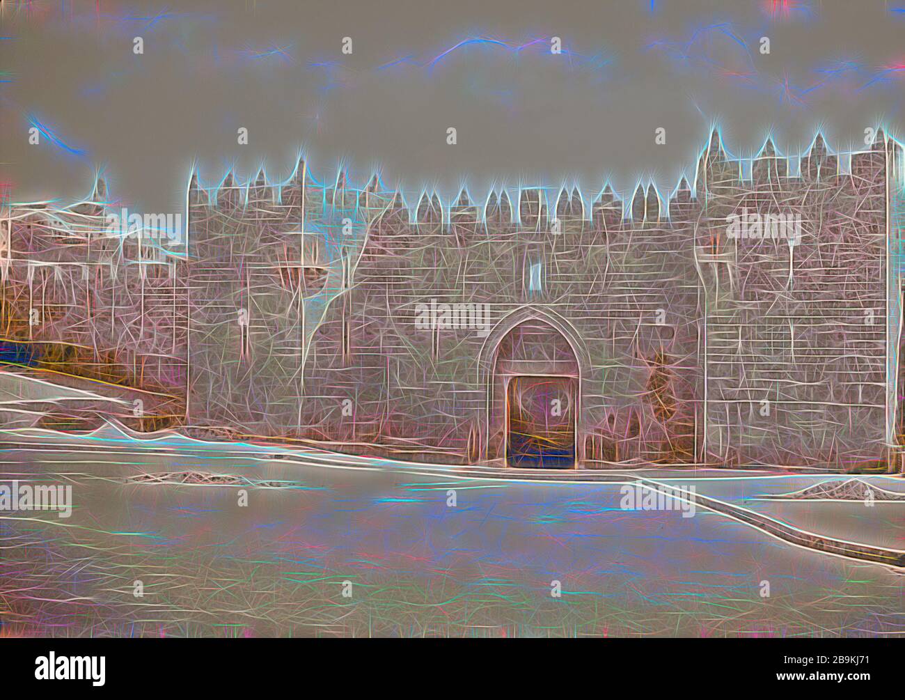 Deserted scene outside Damascus Gate, closed. Calm before the storm ...