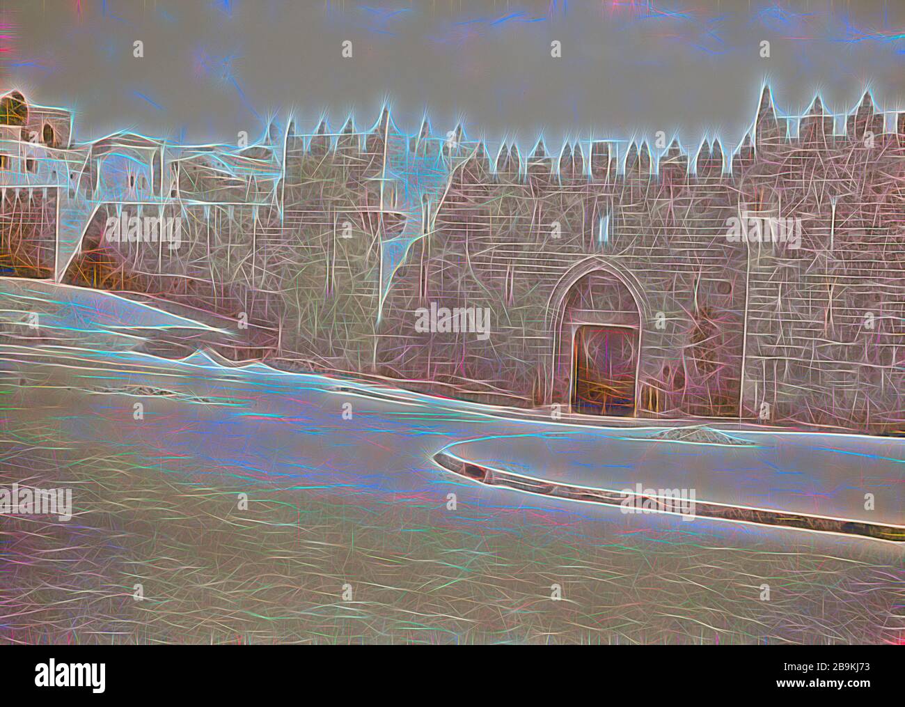 Deserted scene outside Damascus Gate, closed. Calm before the storm ...