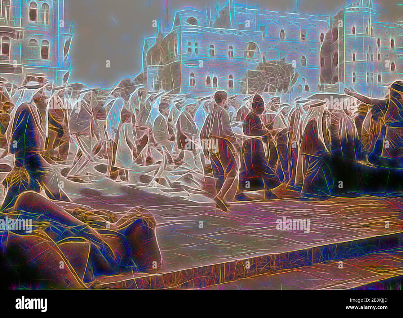 The raising of the siege of Jerusalem Arabs crowding down to the ...