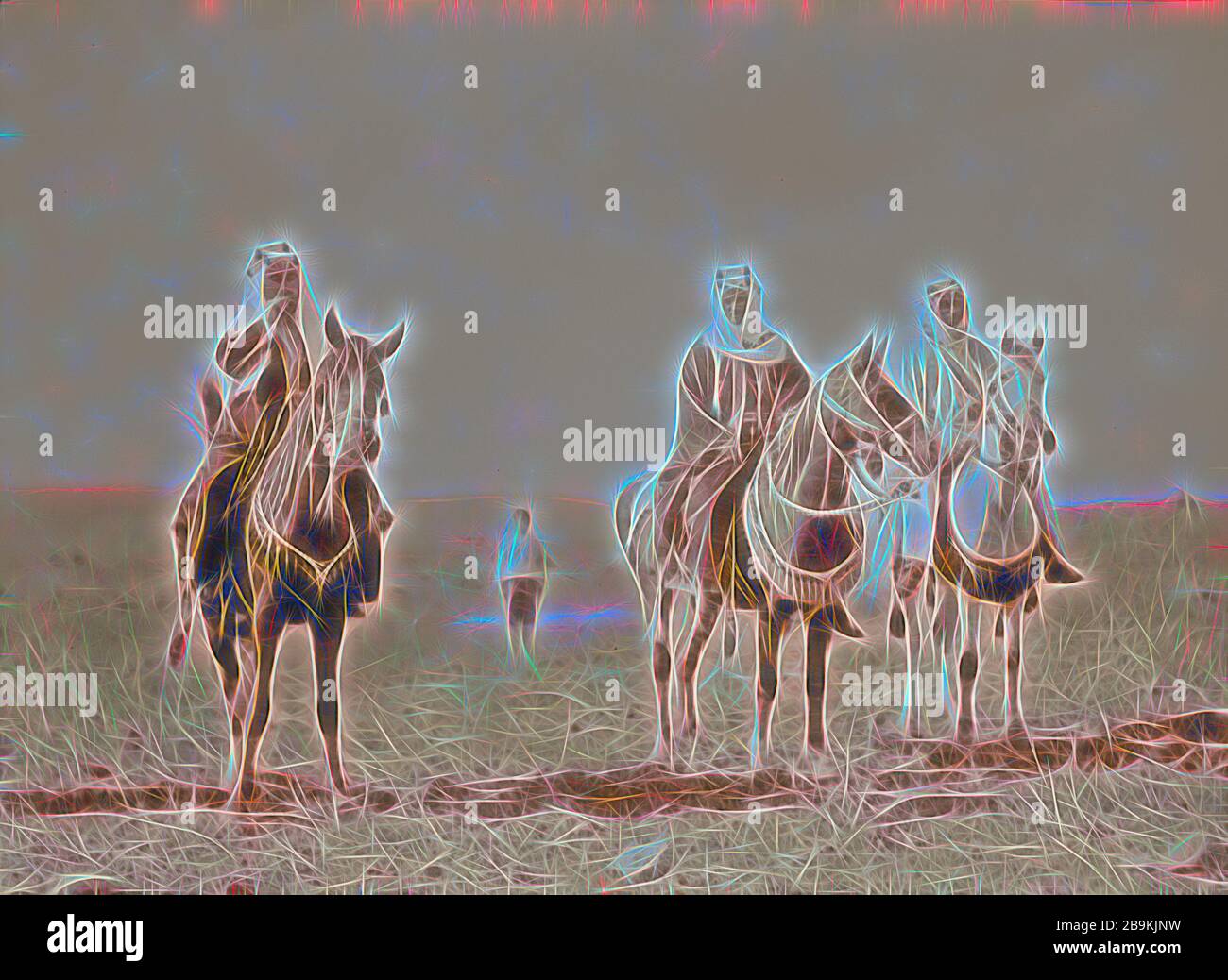 Emir Saud's visit to Emir Abdullah in Amman. Emir Abdullah on horse ...