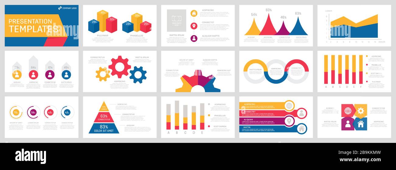 Set of yellow, pink, purple and blue elements for multipurpose ...