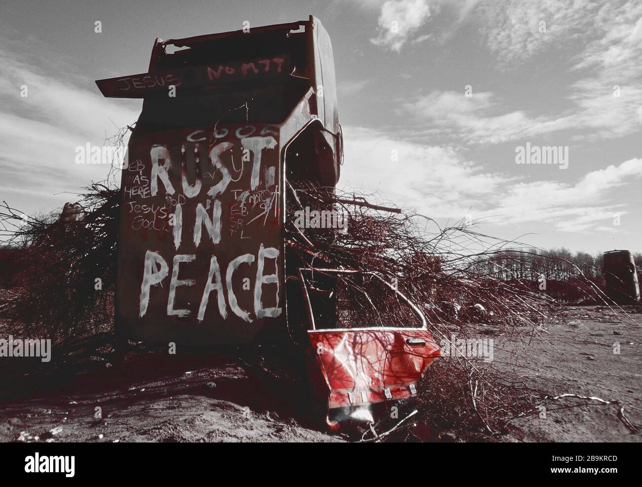 Carhenge in Pollock Park, Glasgow 1994. A collection of rusting cars ...