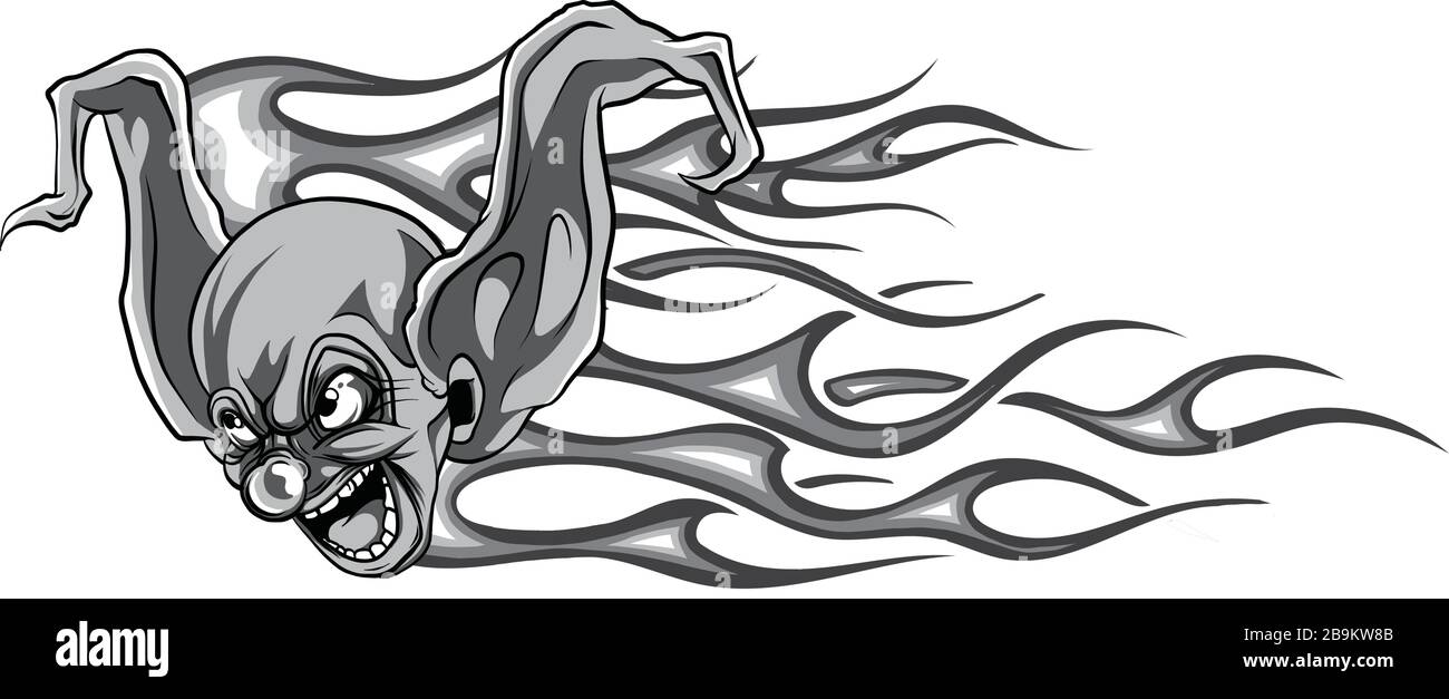 Clown angry. Face horror and crazy maniac, scare zombie. Vector ...