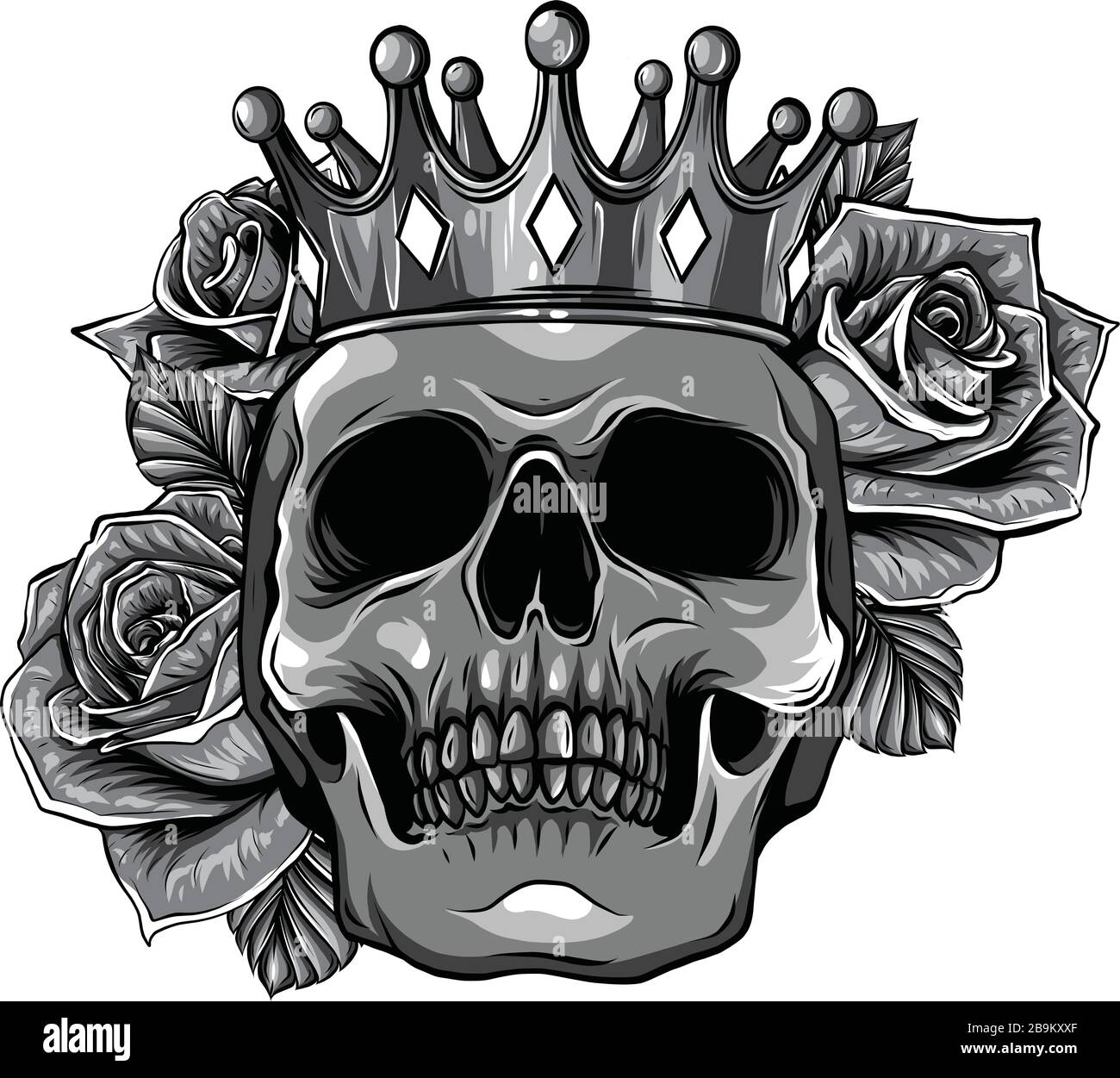 Vector illustration human death skull in crown with roses Stock Vector ...