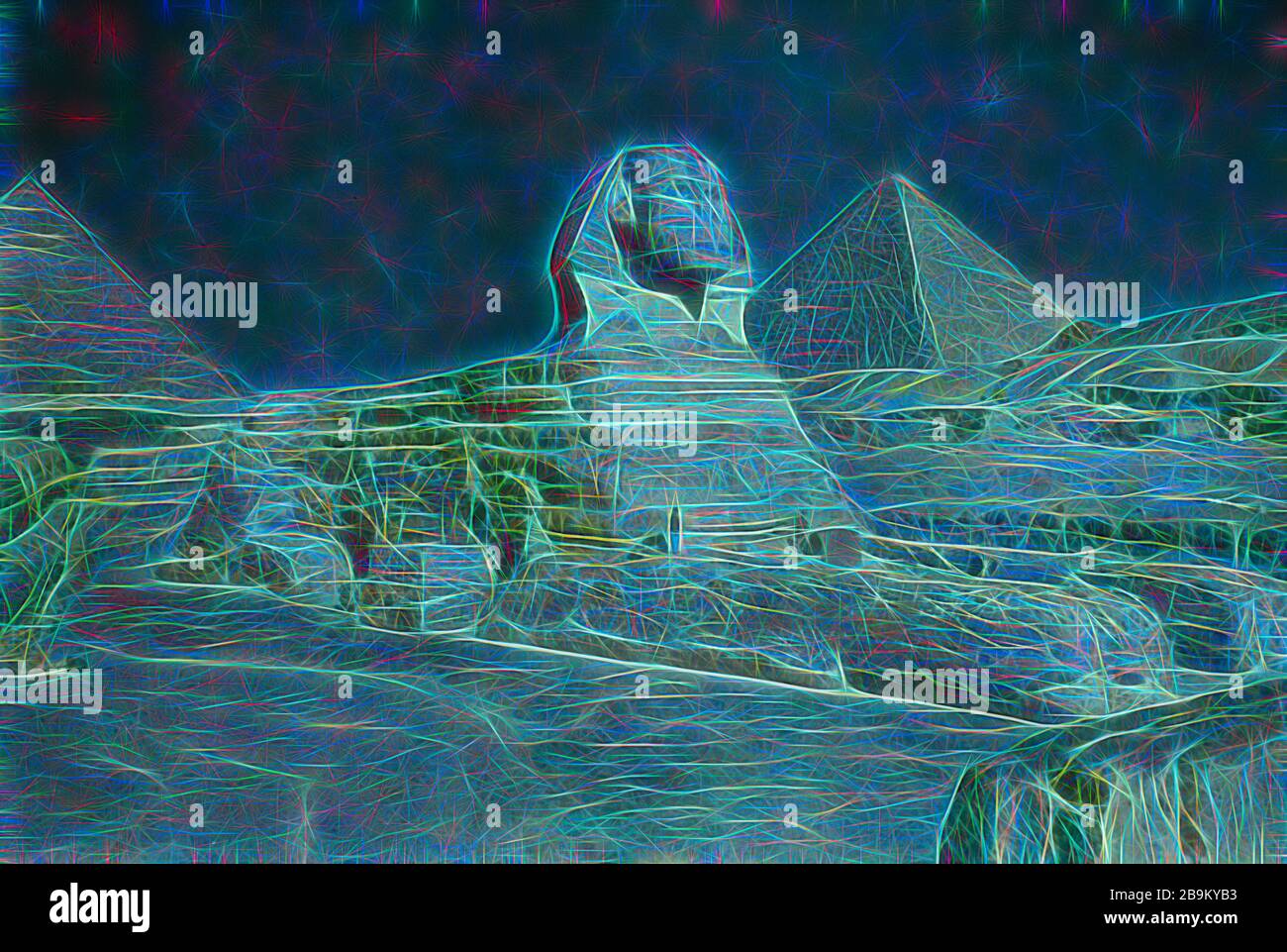 Egypt. Pyramids. The Sphinx and pyramid, from low viewpoint looking up ...