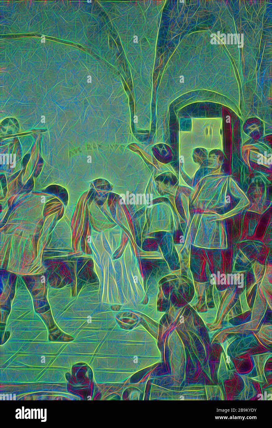 Matt. 2727-30. Jesus, arrayed in mock state, is brutally entreated by ...