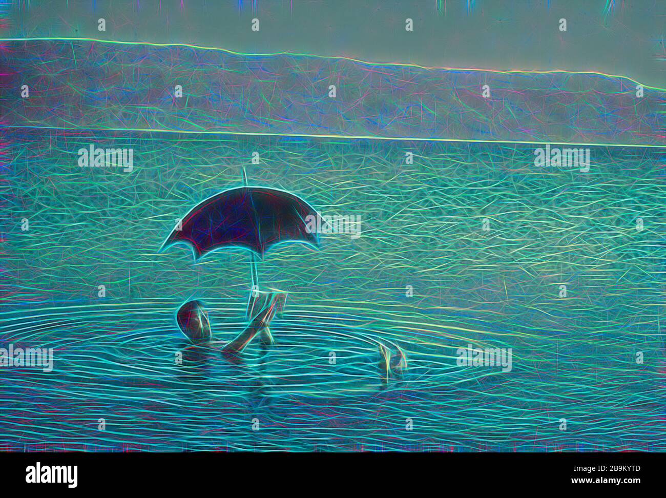 Dead Sea. Man with book and sunshade floating to show buoyancy 1950 ...