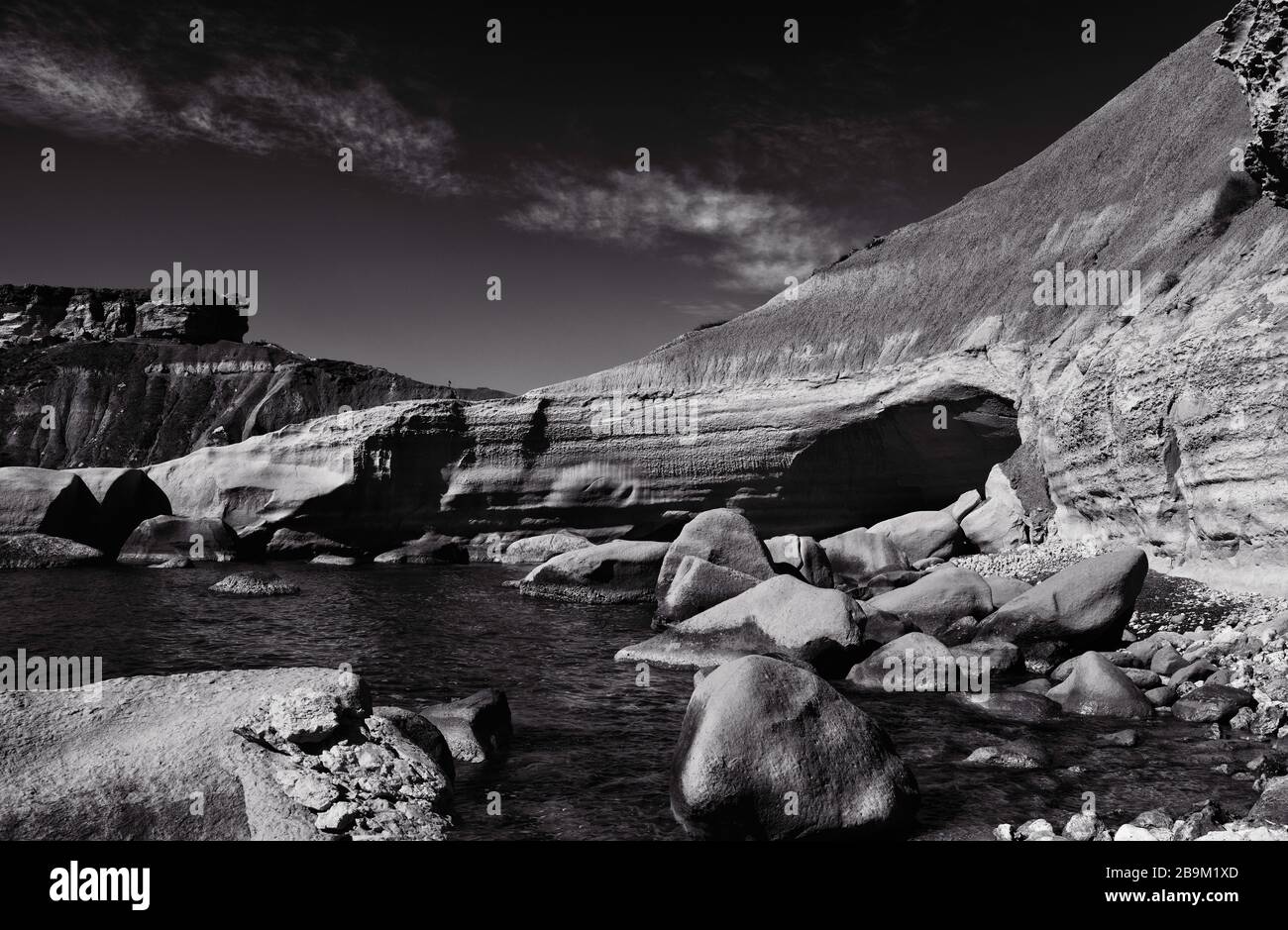 Maltese landscape. Qarraba bay, Malta. Black and white photo Stock ...