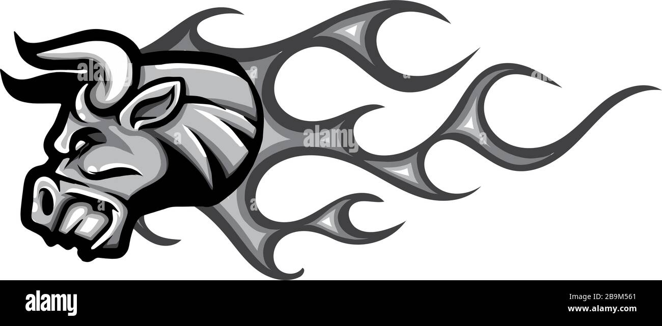 monochromatic head Bull with flames vector illustration design Stock ...